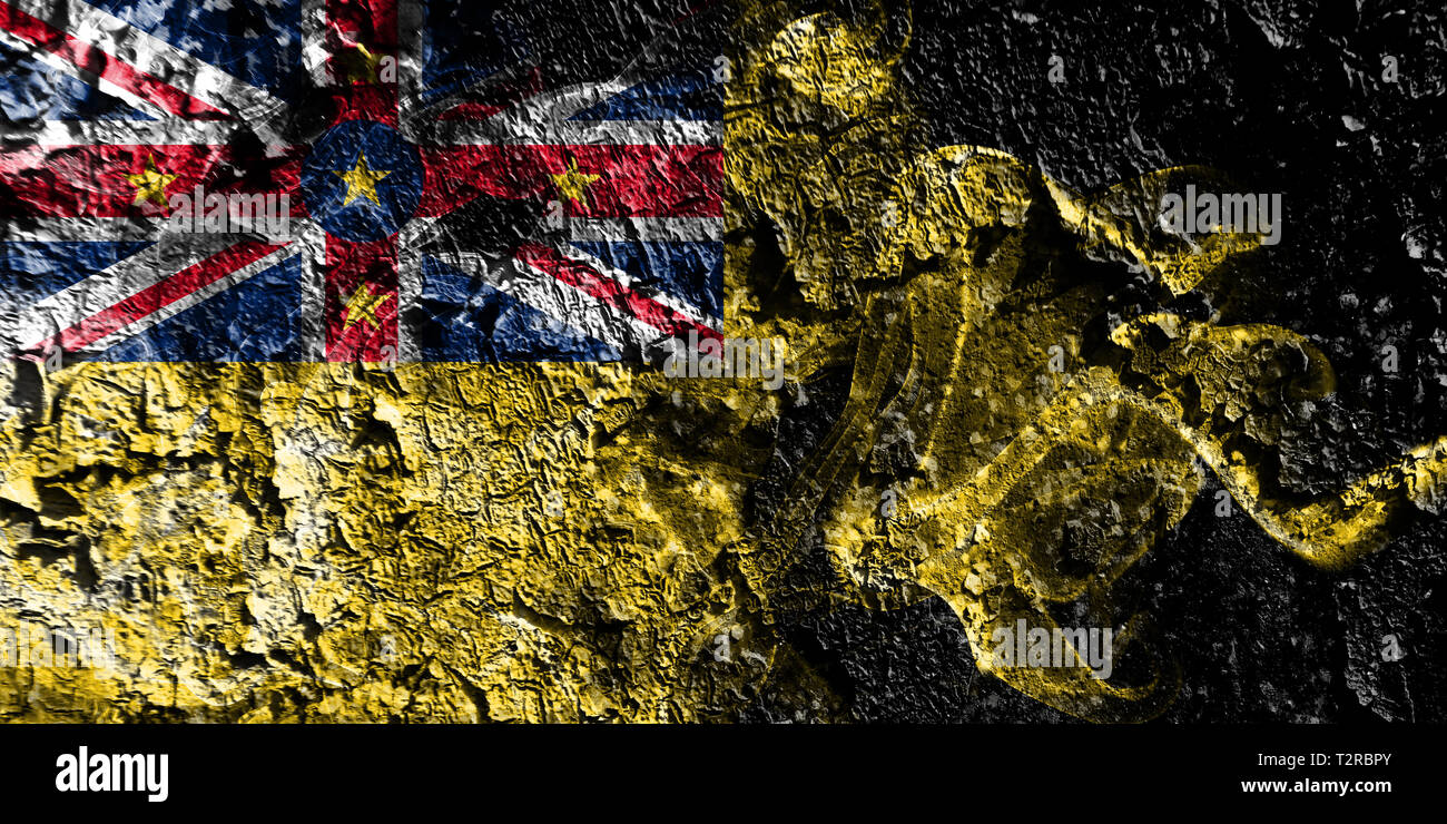 New Zealand - Niue smoky mystical flag on the old dirty wall background ...