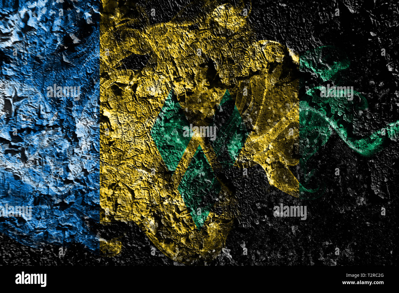 Saint Vincent and the Grenadines smoky mystical flag on the old dirty ...