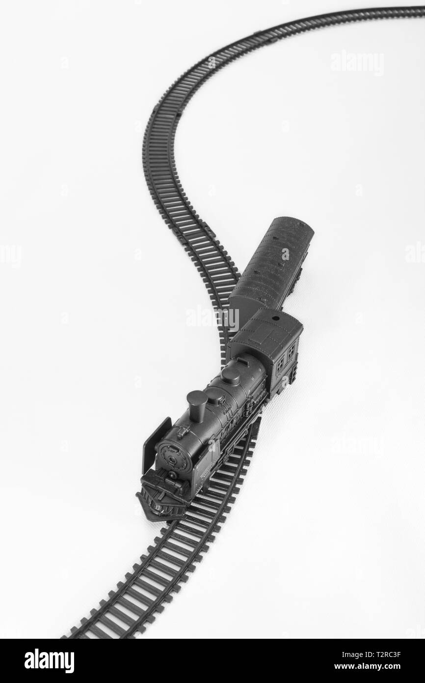 Black painted toy steam engine model. For off track, financial crash ...