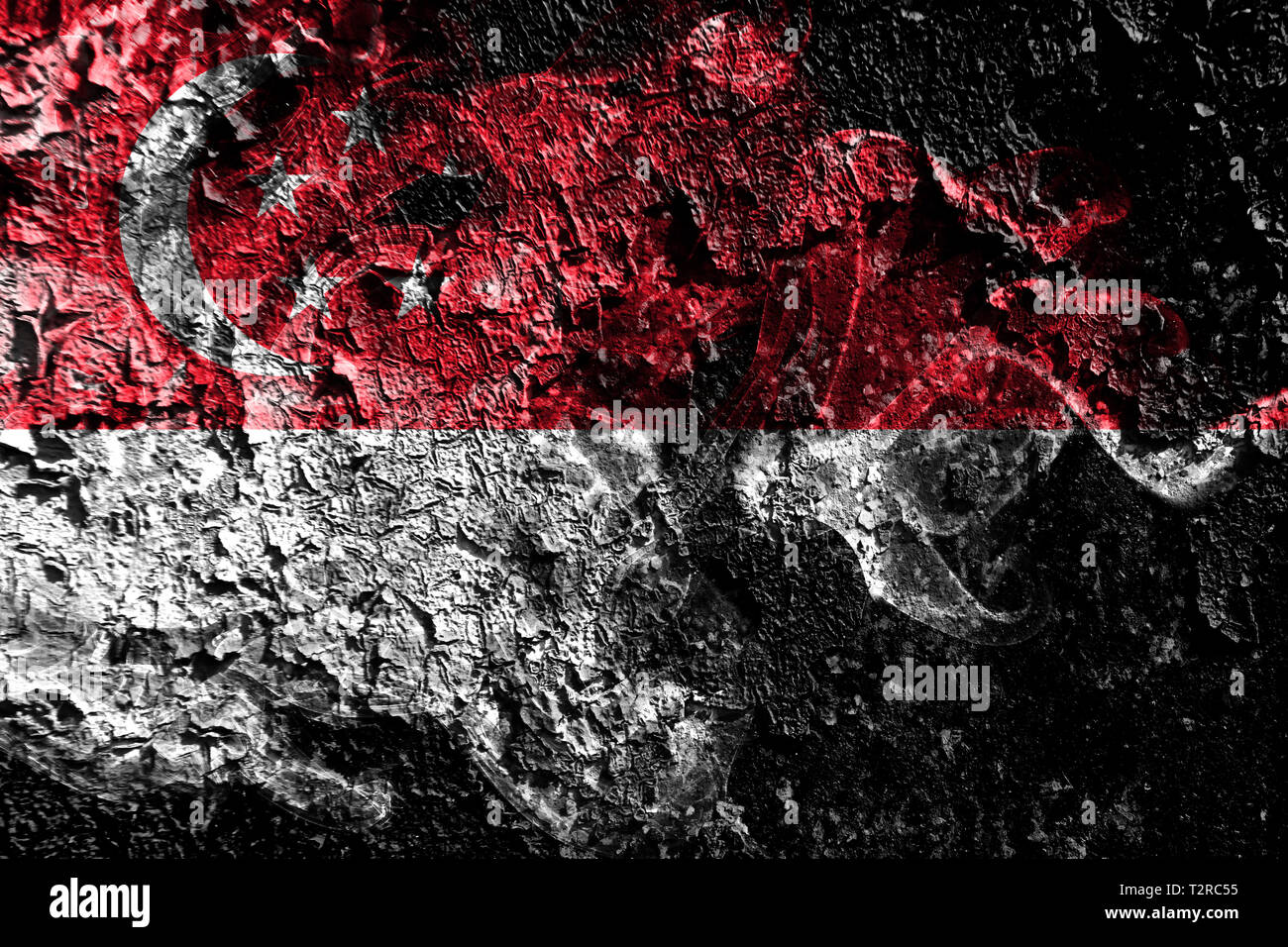 Singapore smoky mystical flag on the old dirty wall background Stock ...
