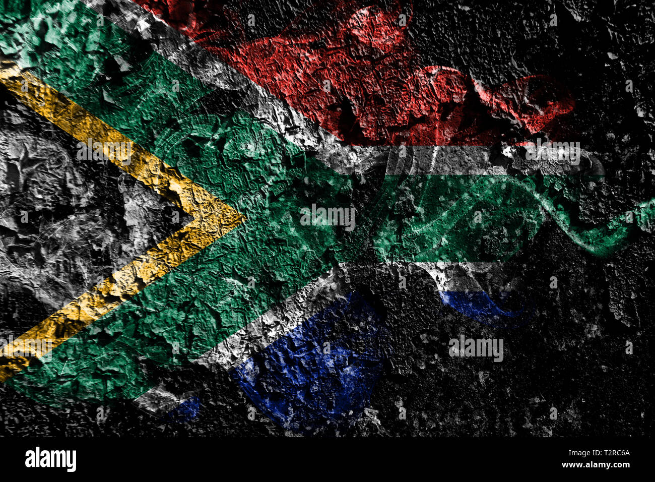 South Africa smoky mystical flag on the old dirty wall background Stock ...