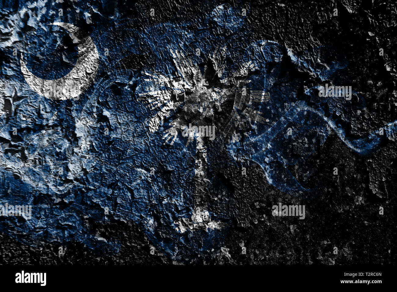 South Carolina smoky mystical flag on the old dirty wall background ...