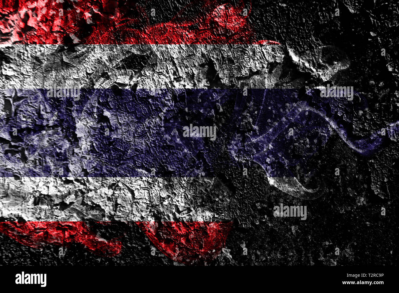 Thailand smoky mystical flag on the old dirty wall background Stock ...