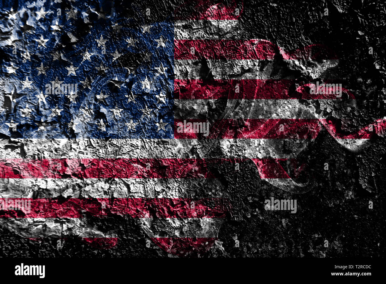 United States smoky mystical flag on the old dirty wall background ...
