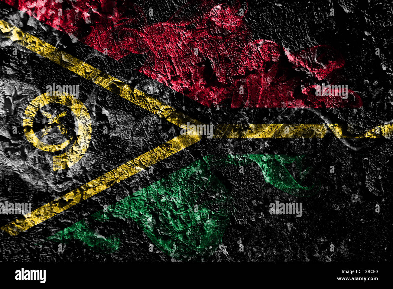 Vanuatu smoky mystical flag on the old dirty wall background Stock ...