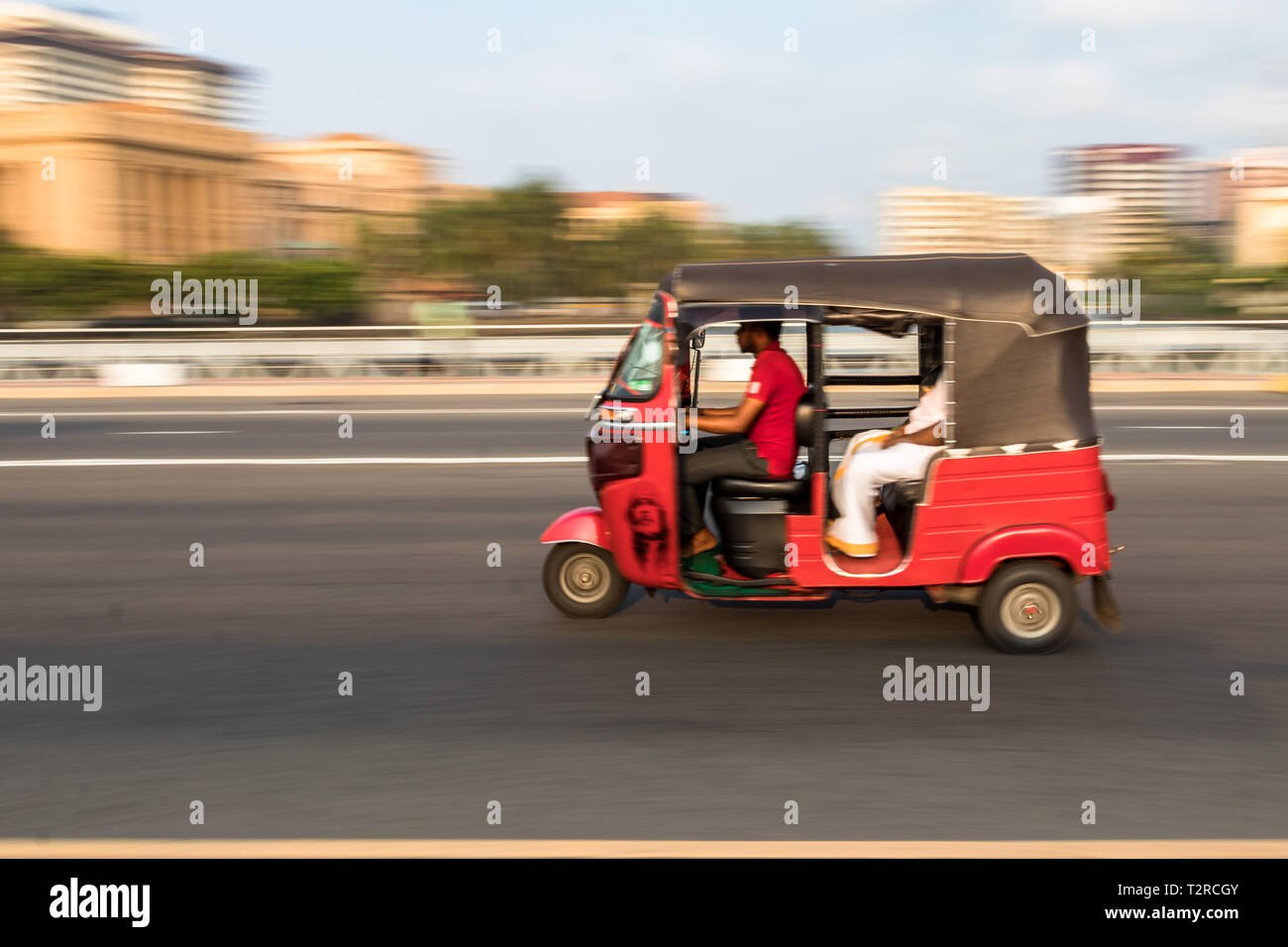 COLOMBO, SRI LANKA - February 19, 2019: A motorcycle Tuk Tuk with ...