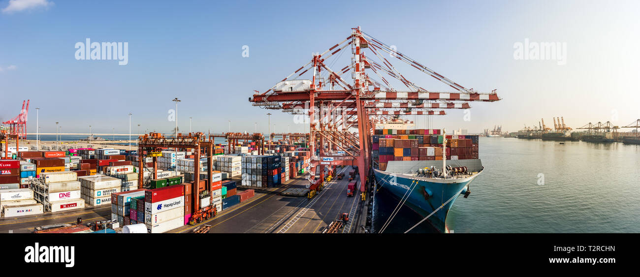 COLOMBO, SRI LANKA - February 19, 2019: Panoramic view of the ship yard ...