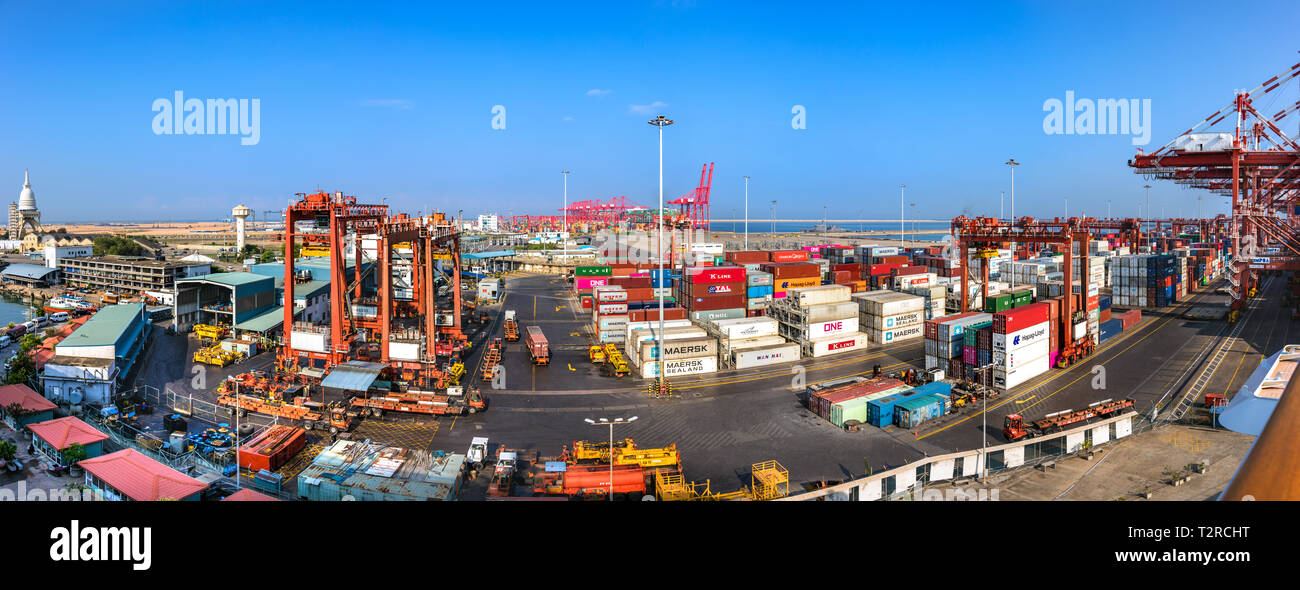 COLOMBO, SRI LANKA - February 19, 2019: Panoramic view of the ship yard ...