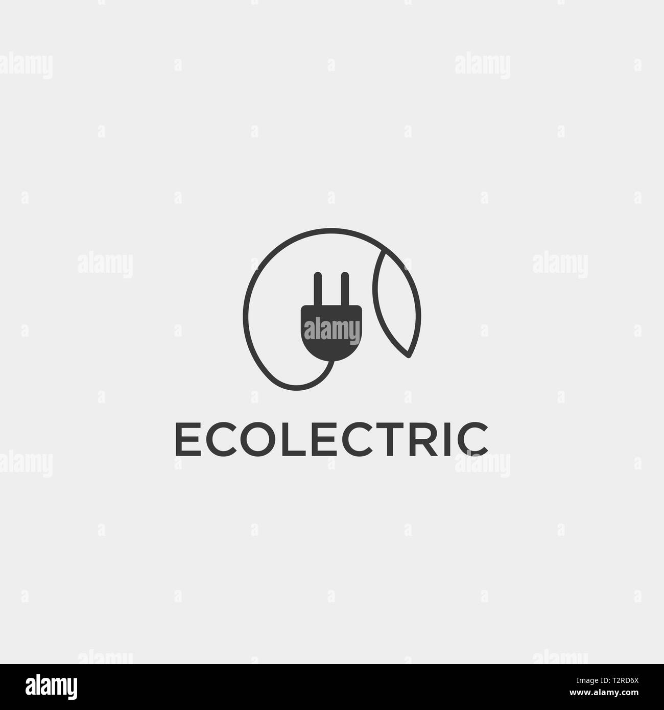 electrical leaf simple line logo template vector illustration icon ...