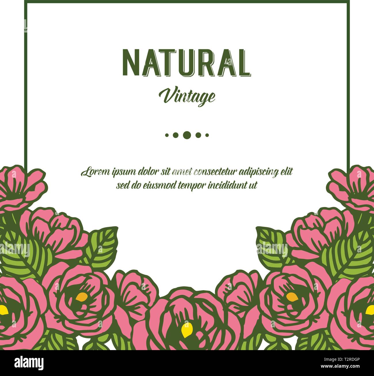 Vector illustration decor natural vintage with crowd of pink rose ...