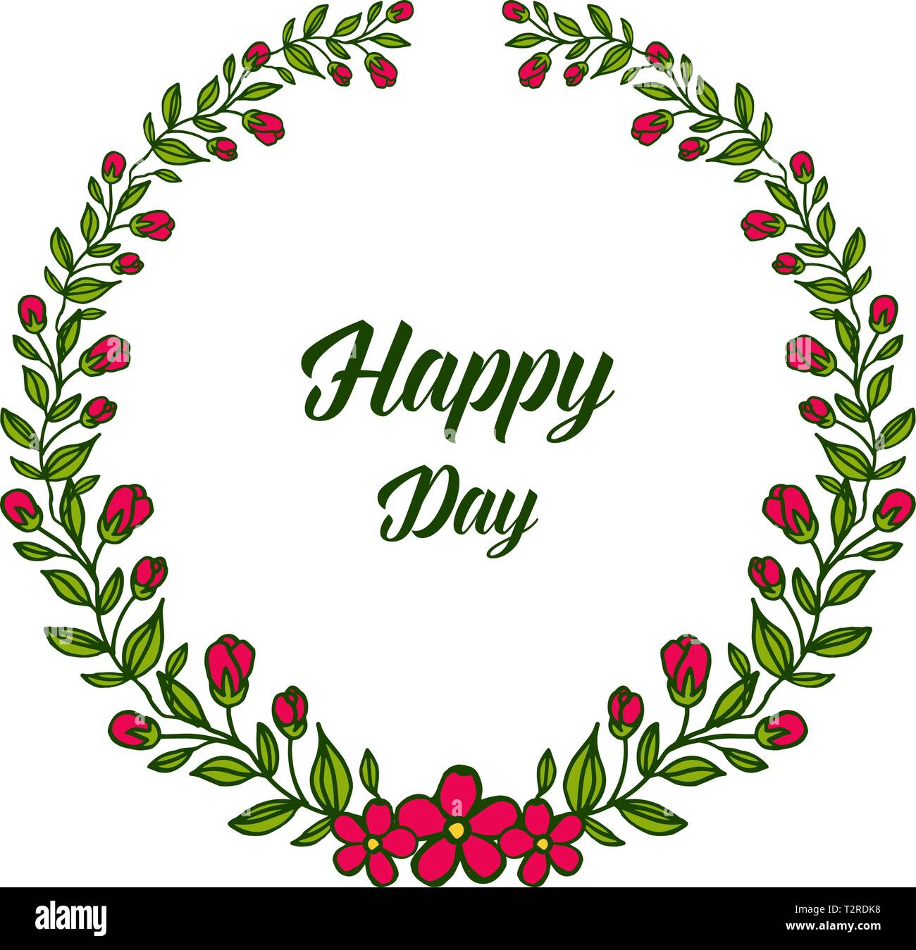 Vector illustration writing happy day with design red flower frame hand ...