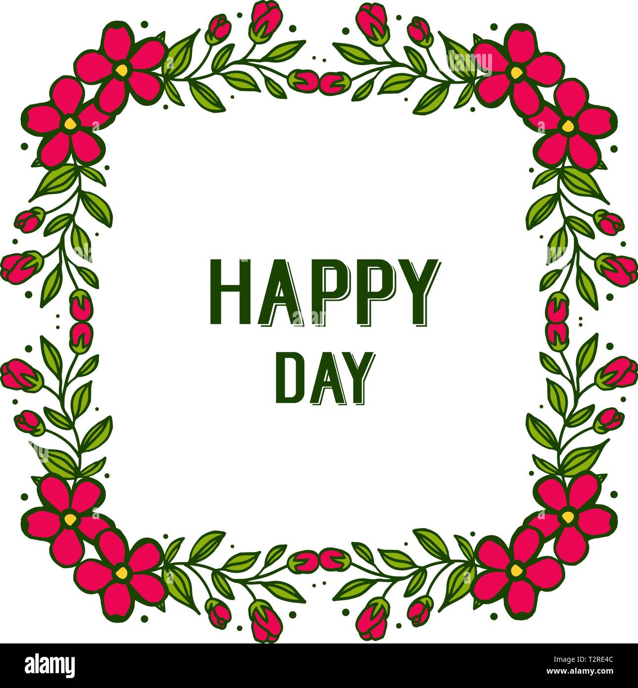 Vector illustration decorative happy day with red flower frame hand ...