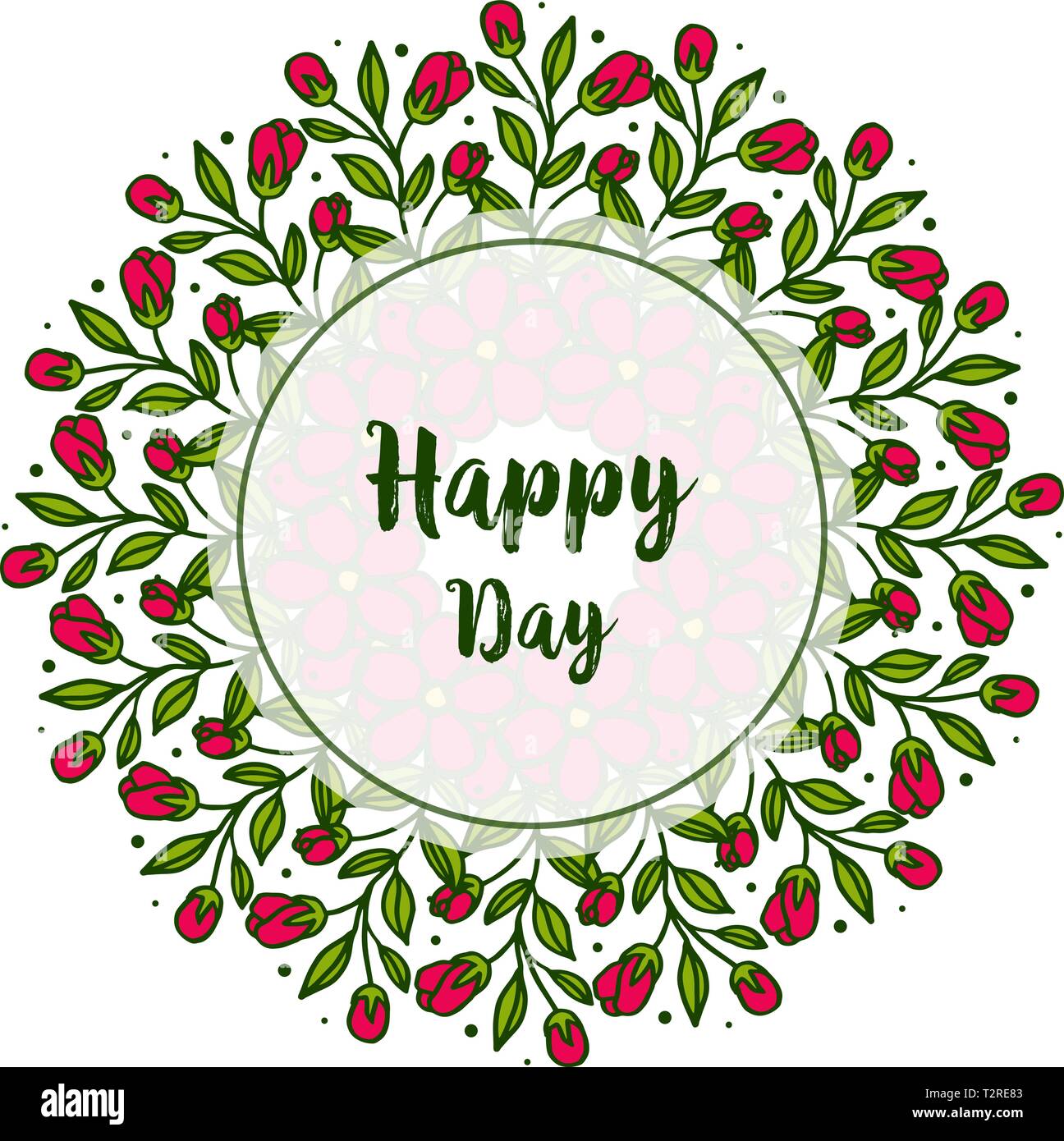 Vector illustration card happy day with various shape wreath frame hand ...
