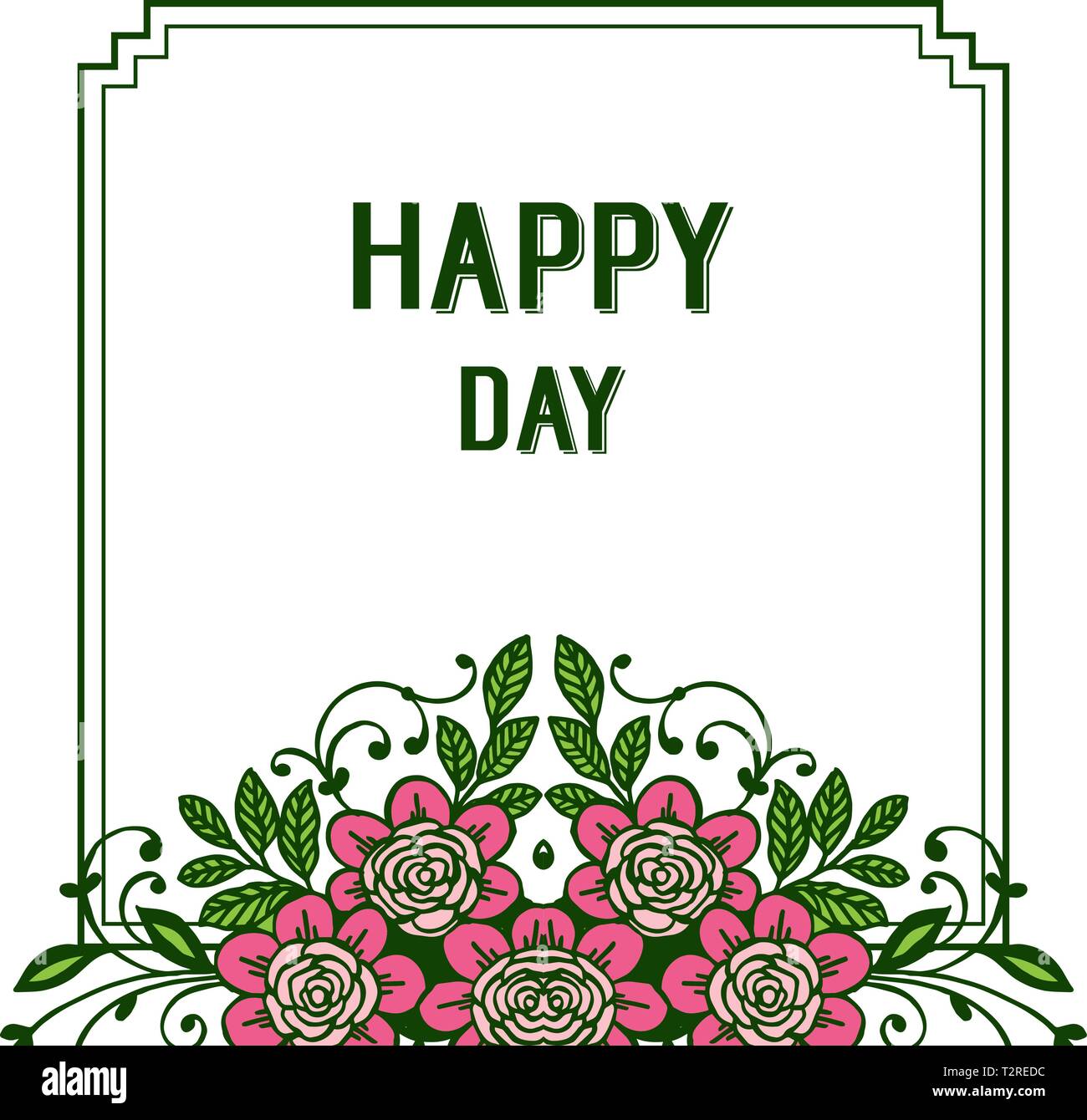 Vector illustration drawing happy day with shape flower frame hand ...