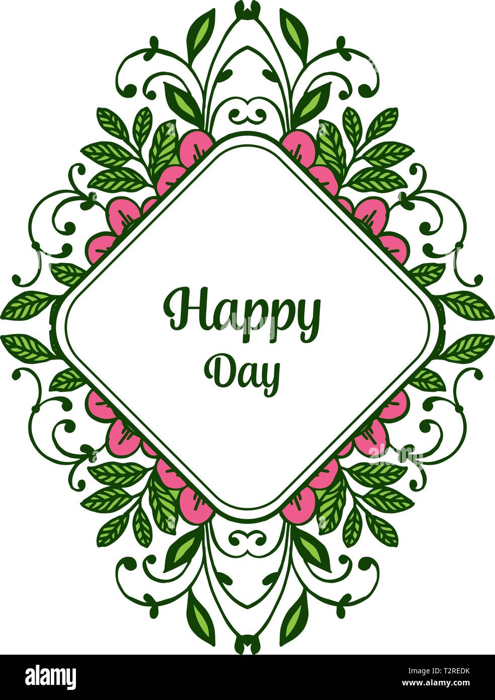 Vector illustration drawing happy day with shape flower frame hand ...