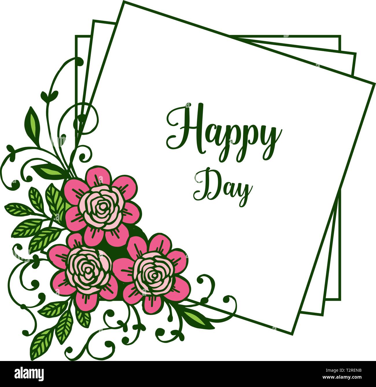 Vector illustration template happy day with red floral frame hand drawn ...