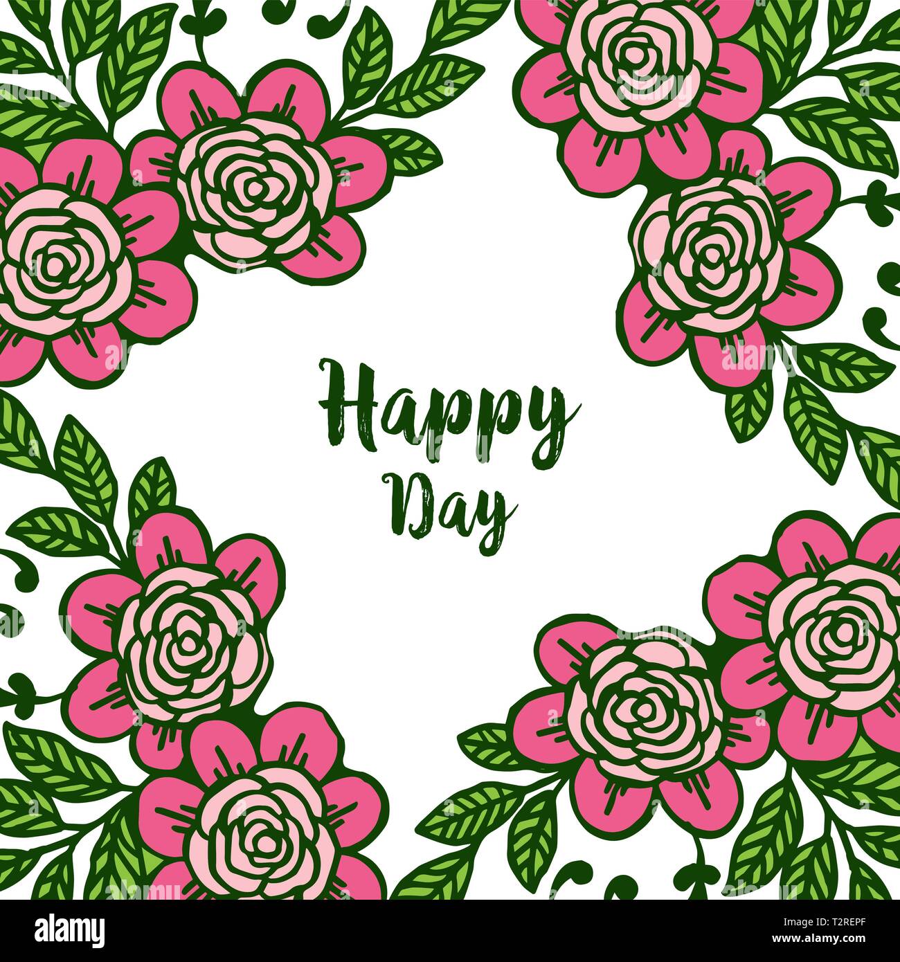 Vector illustration lettering happy day with wreath frame hand drawn ...
