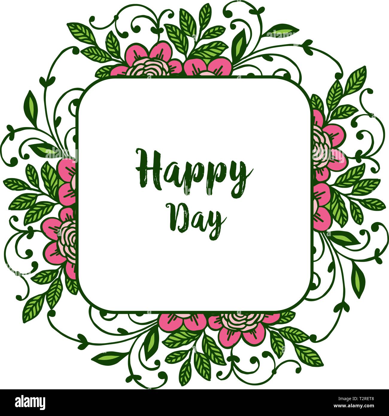 Vector illustration ornate happy day with wreath frame style hand drawn ...
