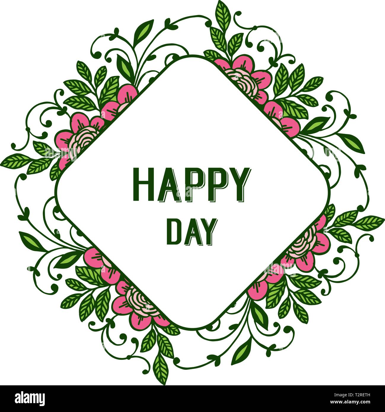 Vector illustration ornate happy day with wreath frame style hand drawn ...