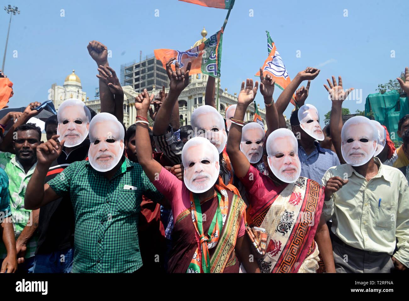 Kolkata, India. 03rd Apr, 2019. Bharatiya Janta Party or BJP activist ...