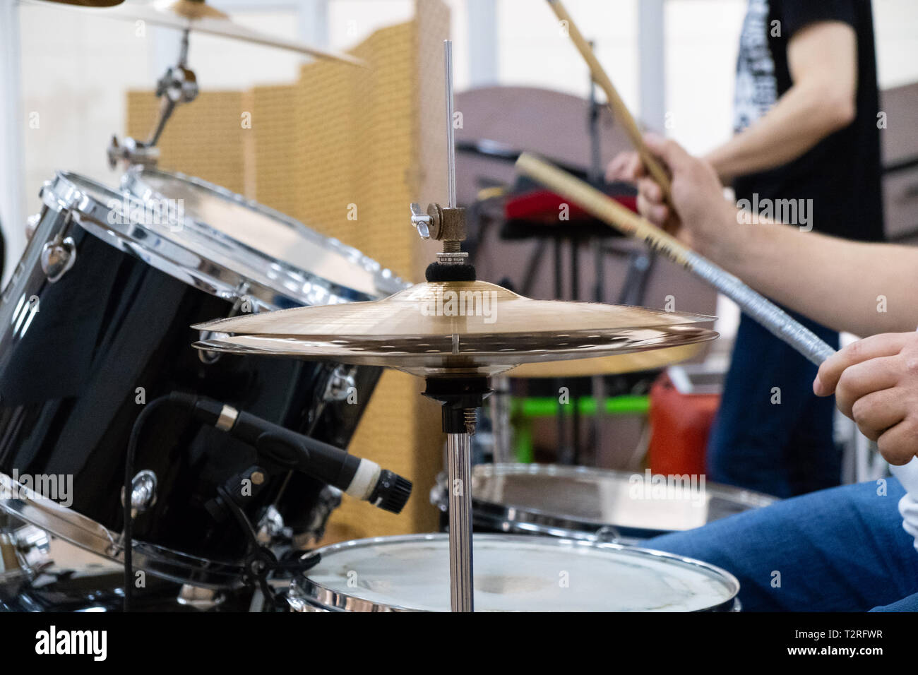 Drummer playing his kit. Drums close up Stock Photo - Alamy
