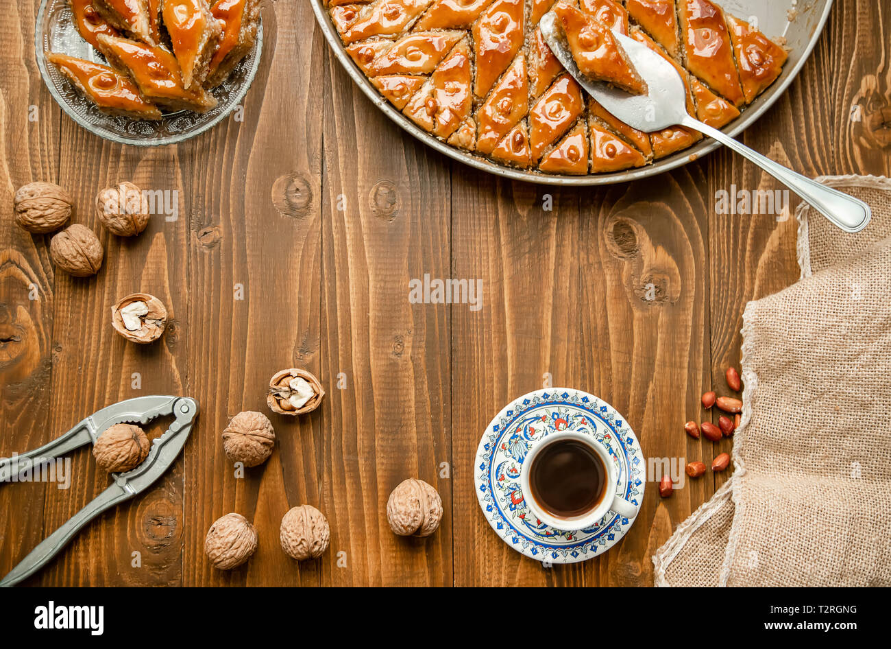 Baklava with nuts on a wooden background. Selective focus. food and ...