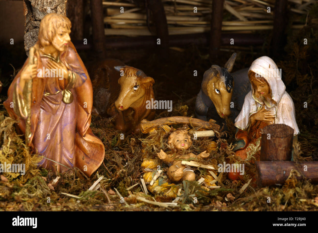A crib with the holy family Stock Photo - Alamy