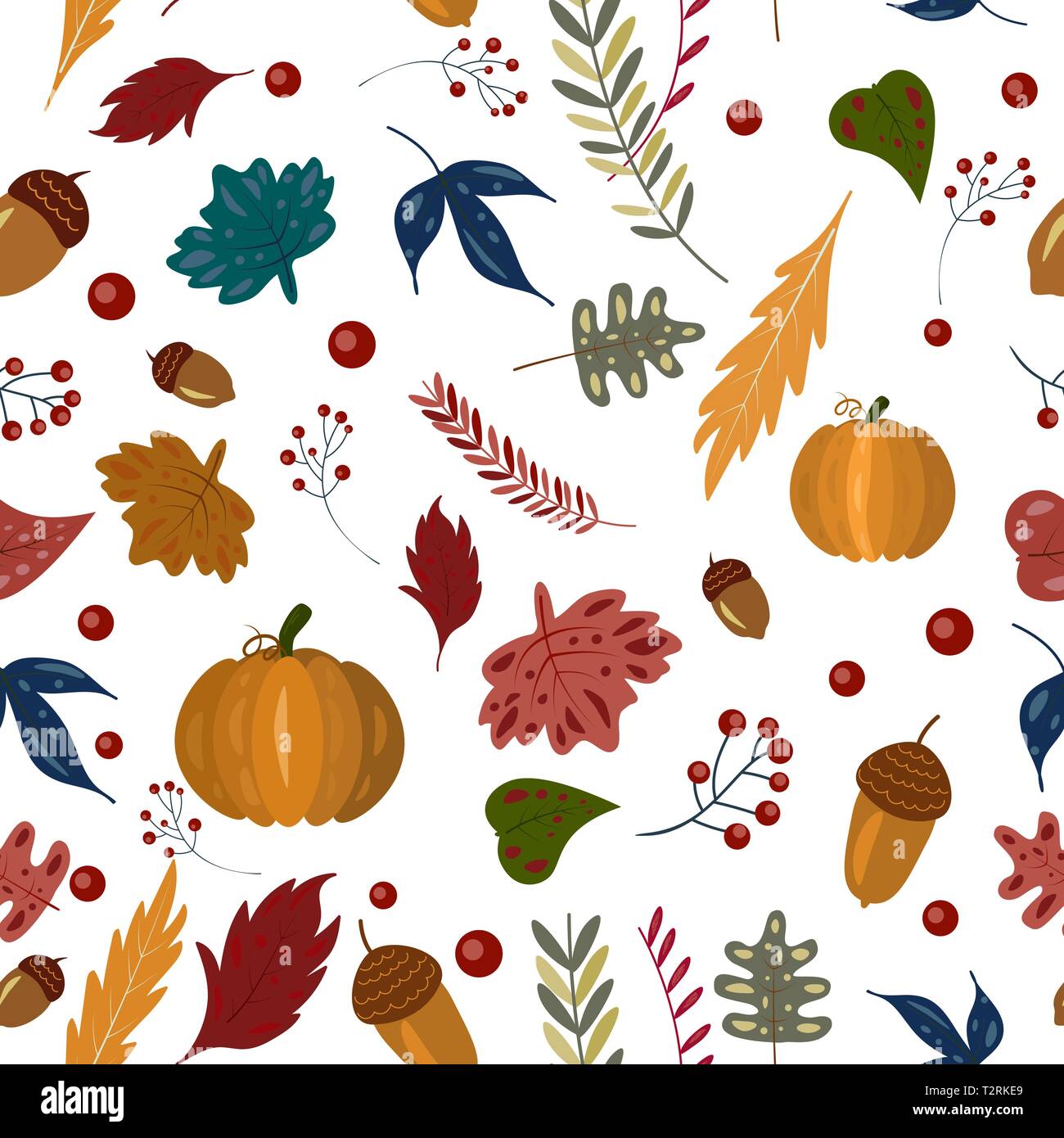 Autumn seamless patern with pumpkin, fall leaves, acorns Vector ...