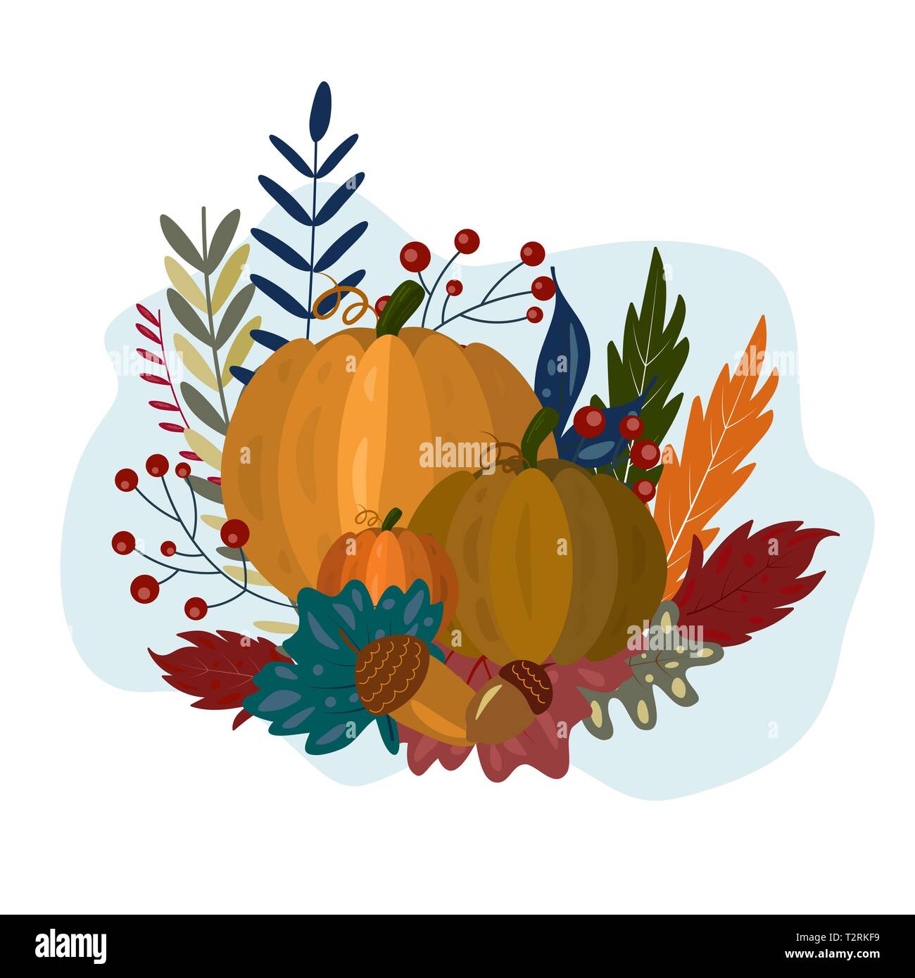 Autumn vector background with cute pumpkin, foliage, acorns . vector ...
