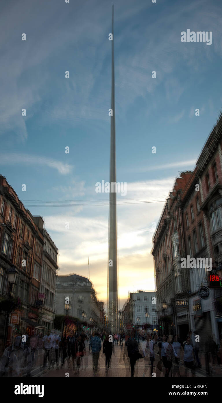 Dublin, Ireland. Aug 24th 2016. Spire monument at O'Connell Street ...