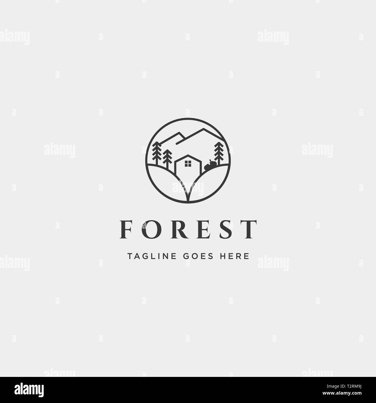 forest nature badge line simple logo template vector illustration icon ...
