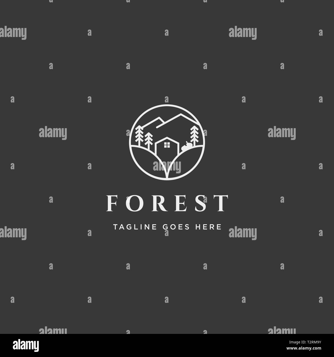 forest nature badge line simple logo template vector illustration icon ...