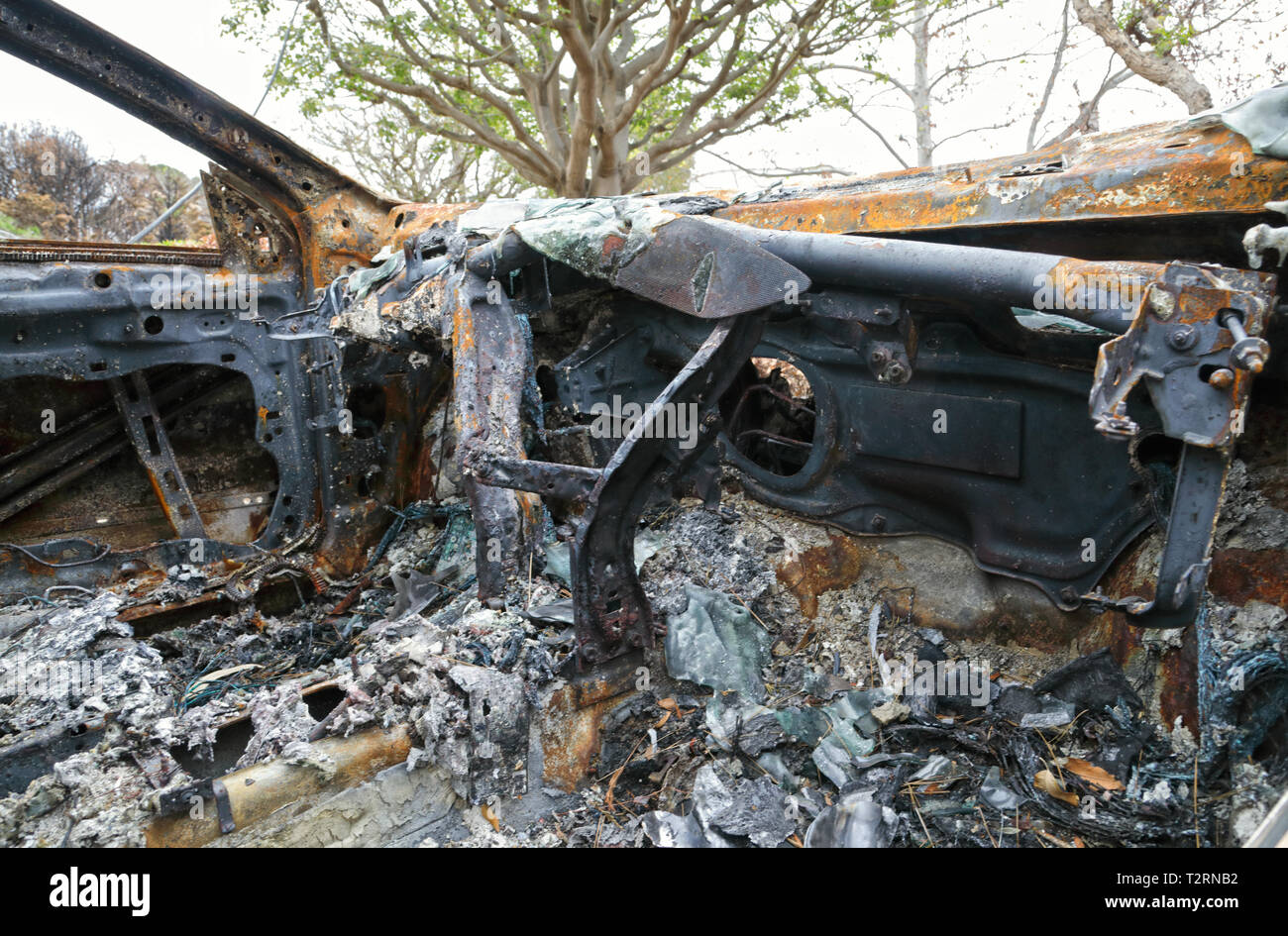Burned out car and interior Stock Photo - Alamy