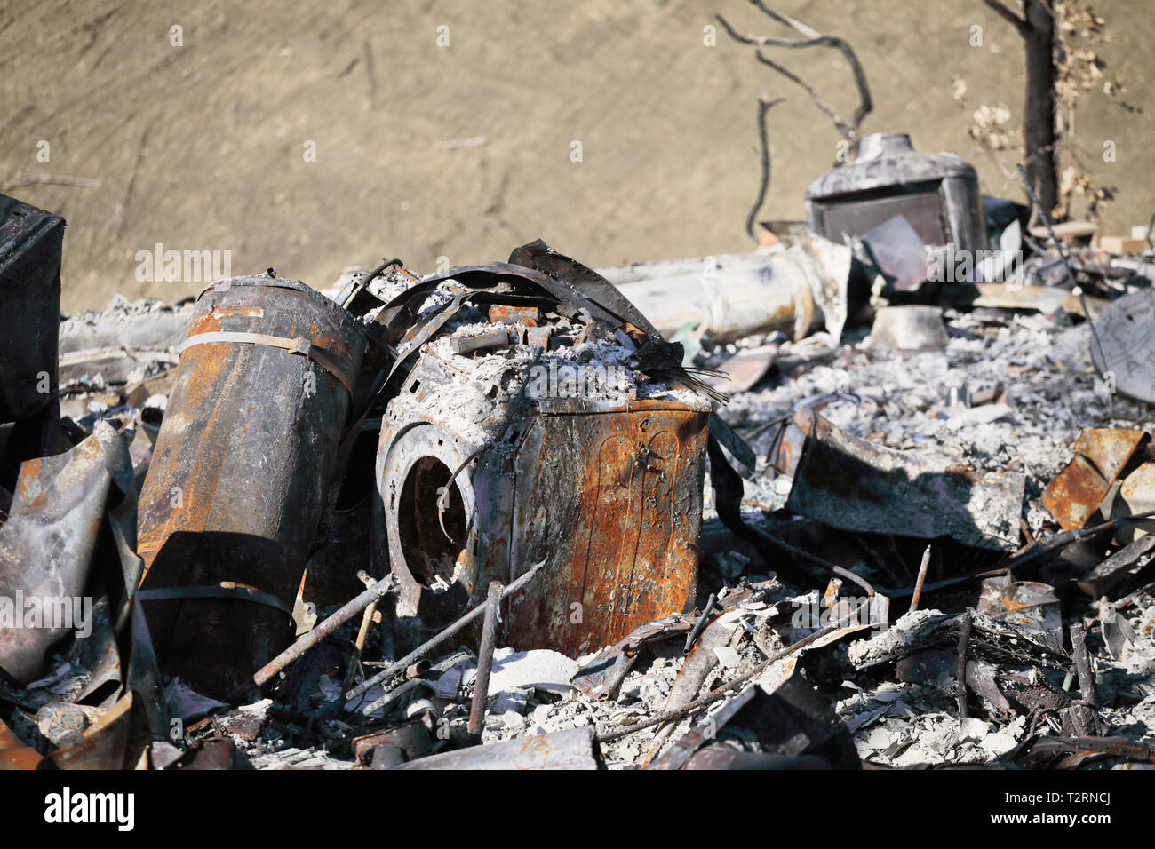 Burned down house, burned washer and dryer and household items Stock ...