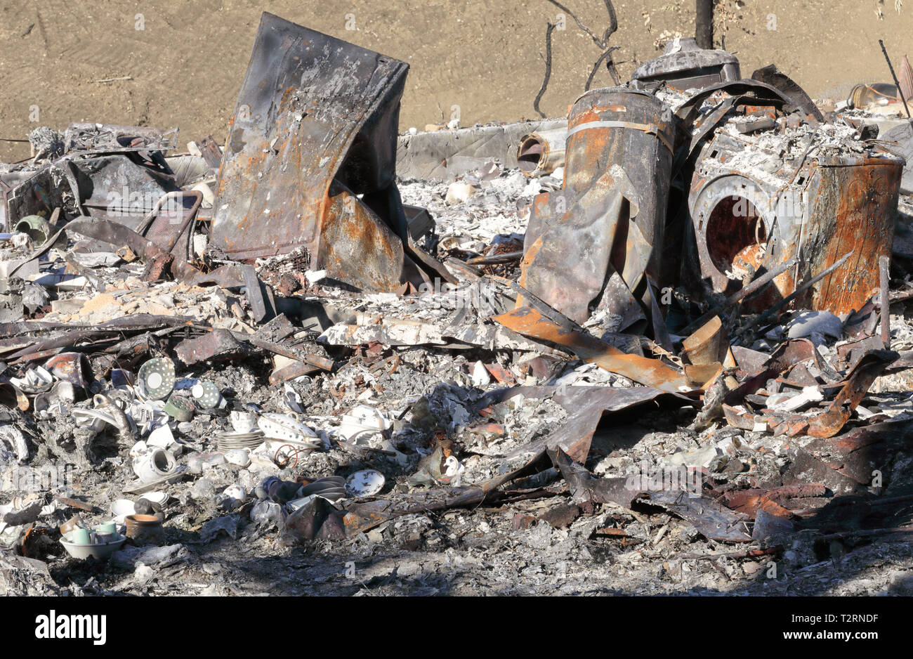 Burned down house, burned washer and dryer and household items Stock ...