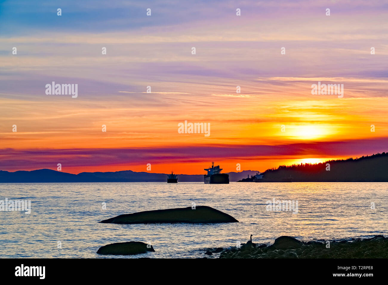 English Bay sunset view from West Vancouver, British Columbia, Canada ...