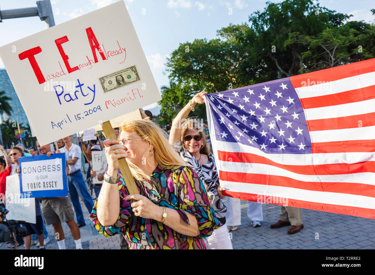 Miami Florida,Biscayne Boulevard,TEA tax party,protest,anti,government ...