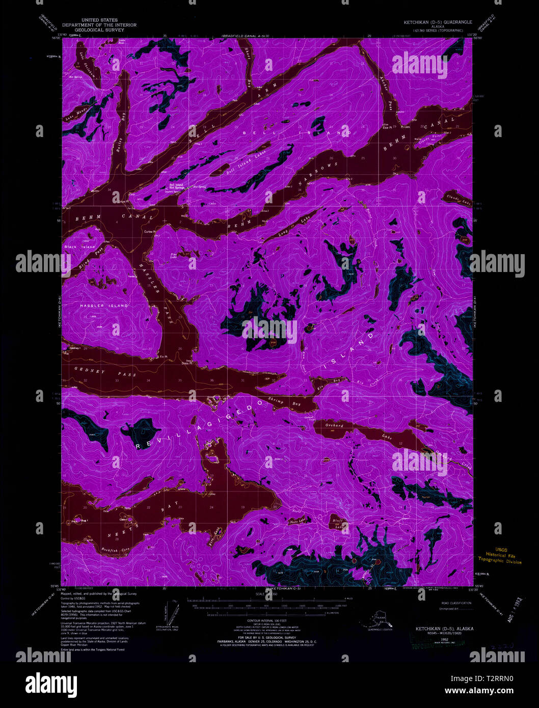 USGS TOPO Map Alaska AK Ketchikan D-5 356745 1952 63360 Inverted ...