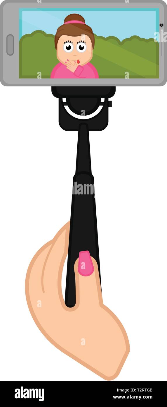 Smartphone on a selfiestick taking a photo. Vector illustration design ...