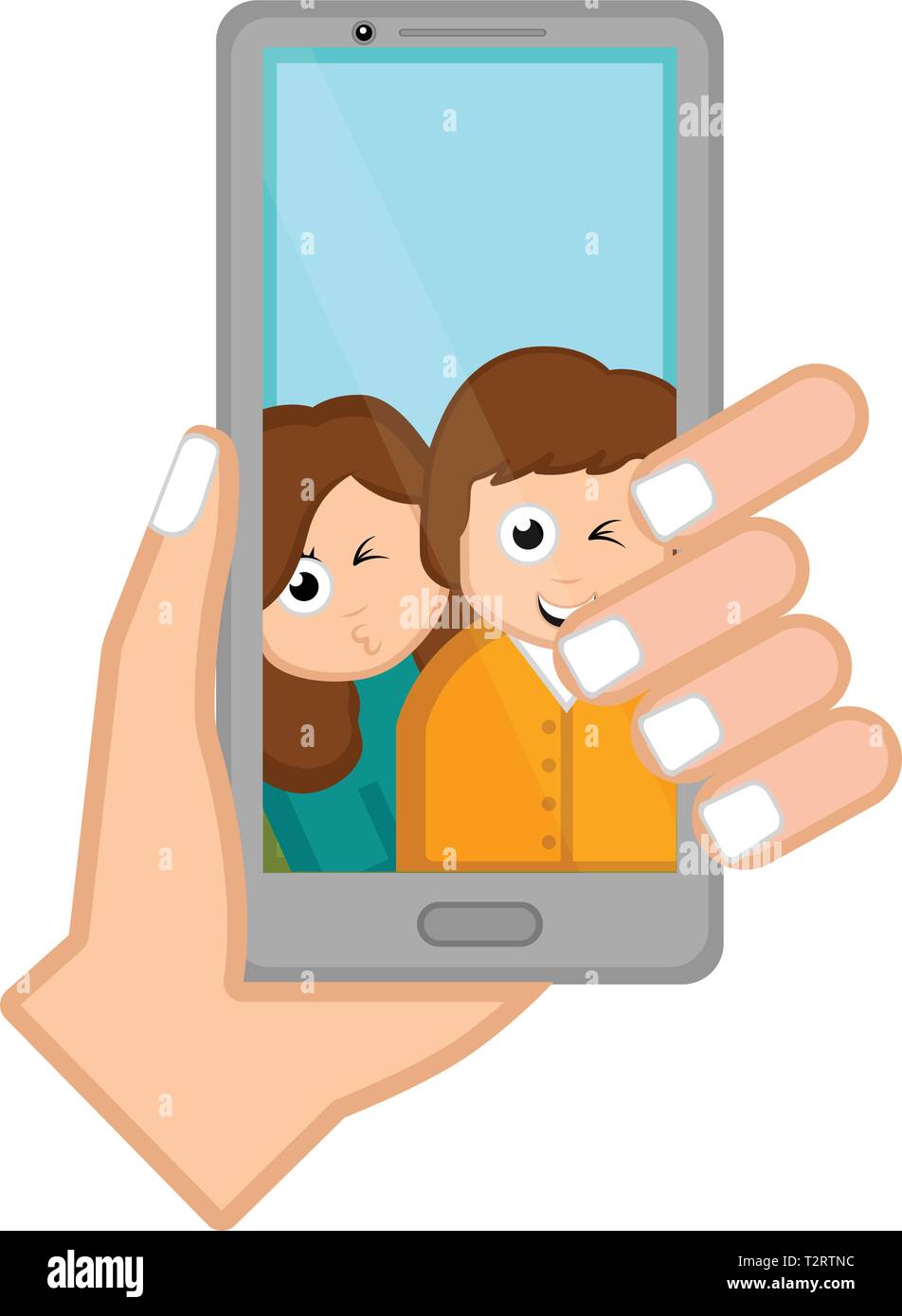 Hand holding a smartphone taking a photo. Vector illustration design ...