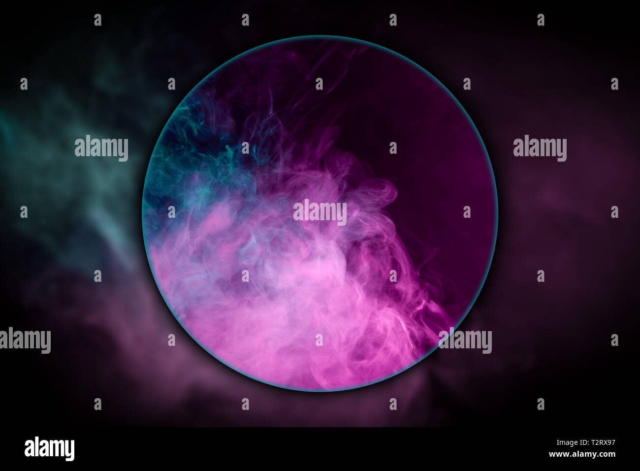 Close-up fog colored with bright pink gel smoke blown under a ...