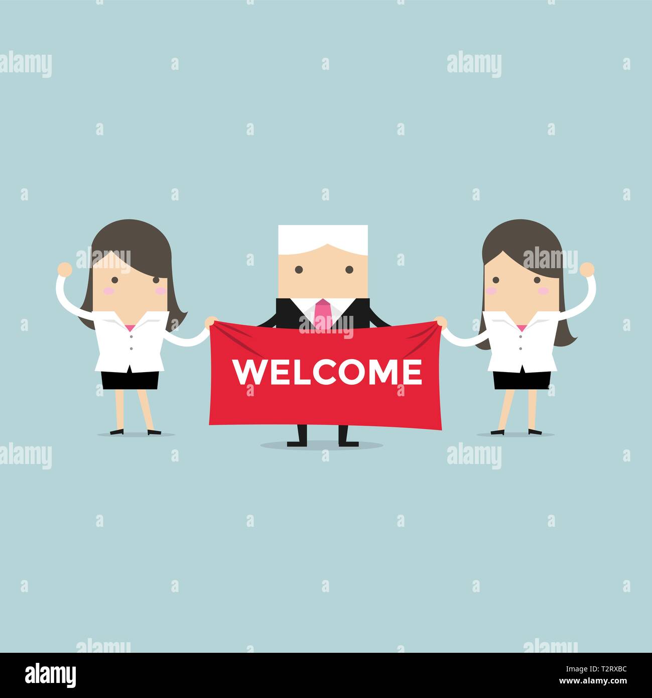 Businesswoman and boss holding welcome sign Stock Vector Image & Art ...
