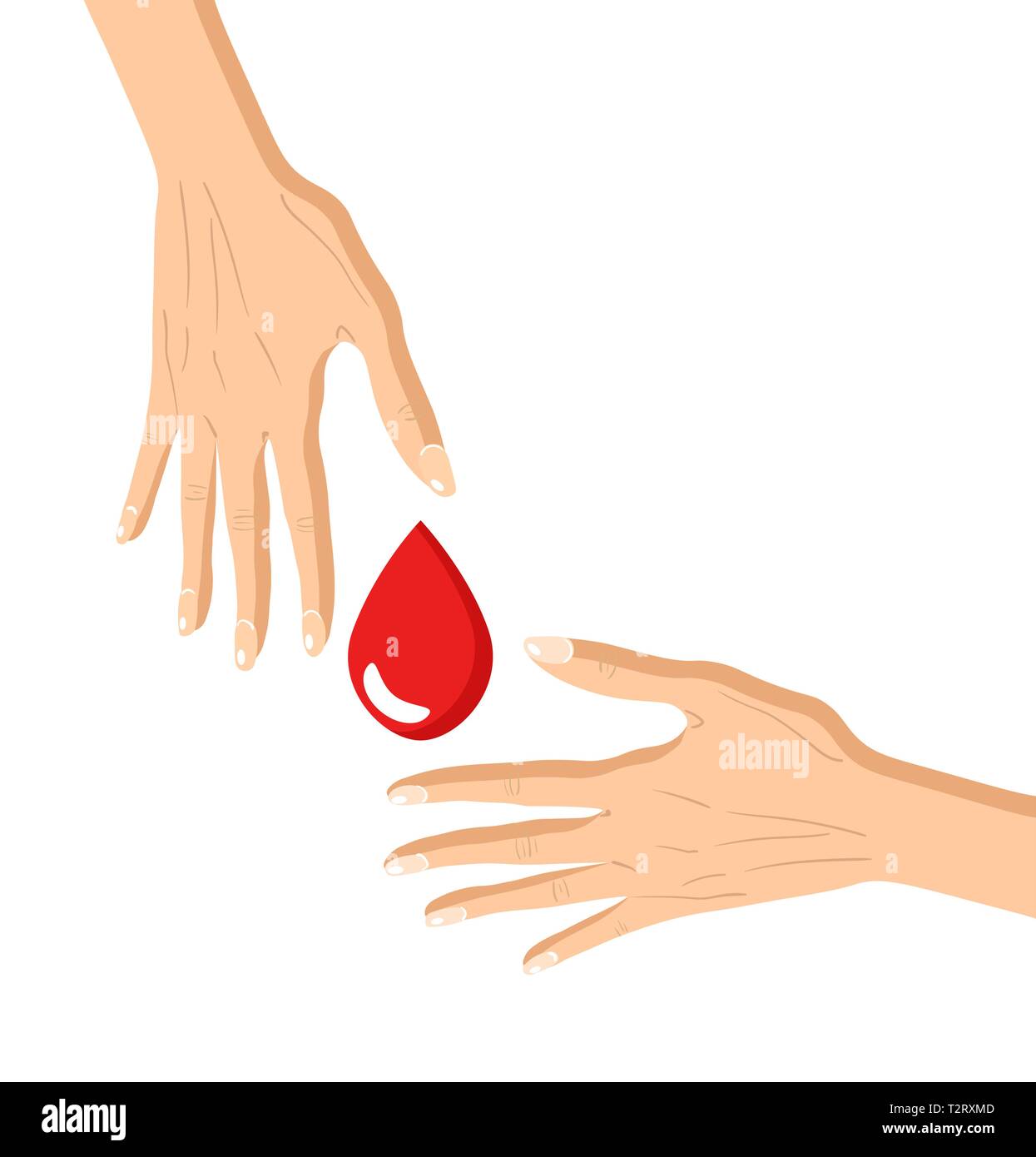 donate blood over white background with two hands and a blood drop ...