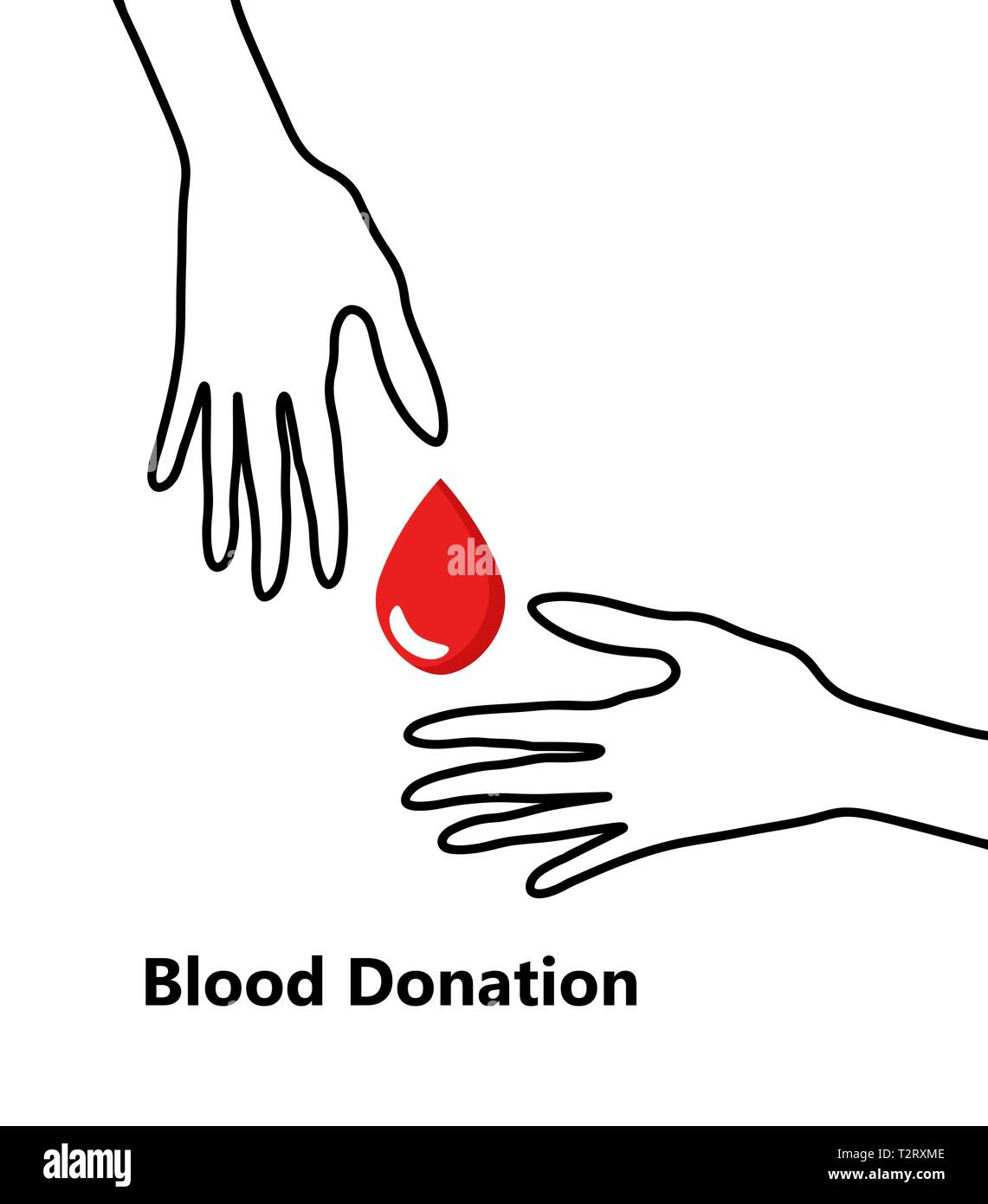donate blood over white background with two hands and a blood drop ...
