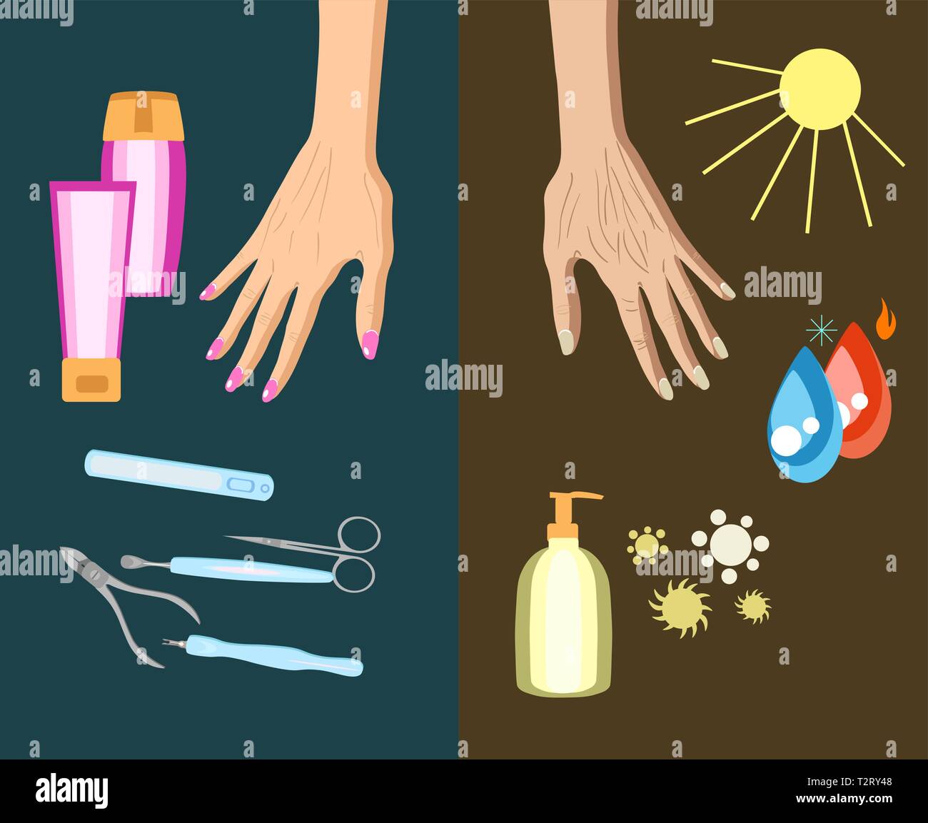 The process of hand skin aging, reason. Vector illustration isolated ...