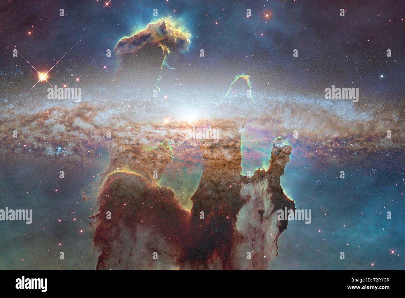 Cosmic landscape, colorful science fiction wallpaper with endless outer ...