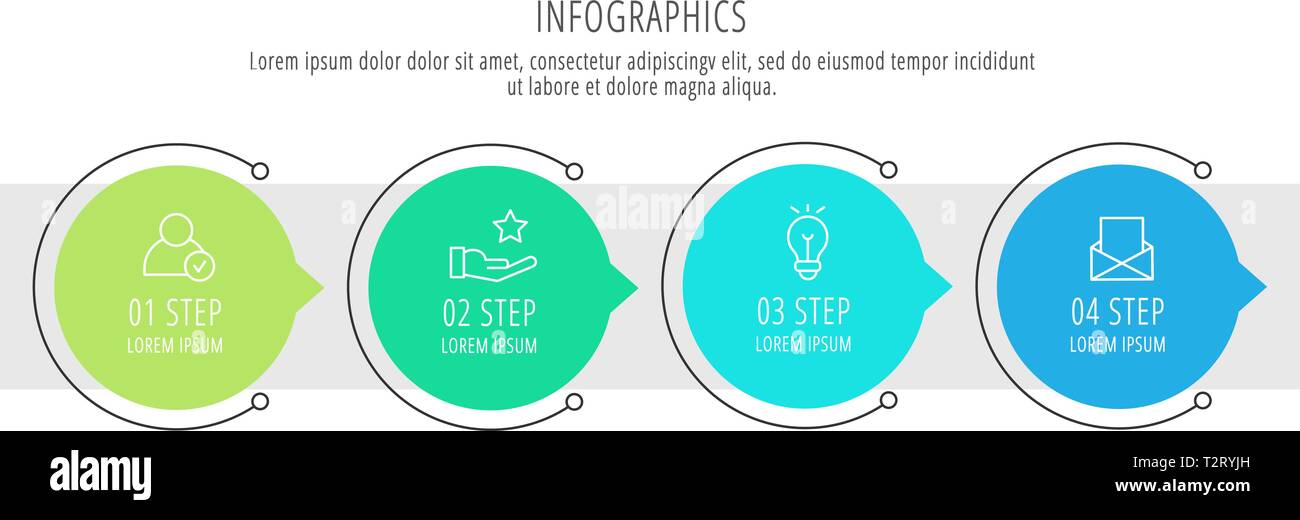Modern line vector illustration. Infographic circles template with four ...