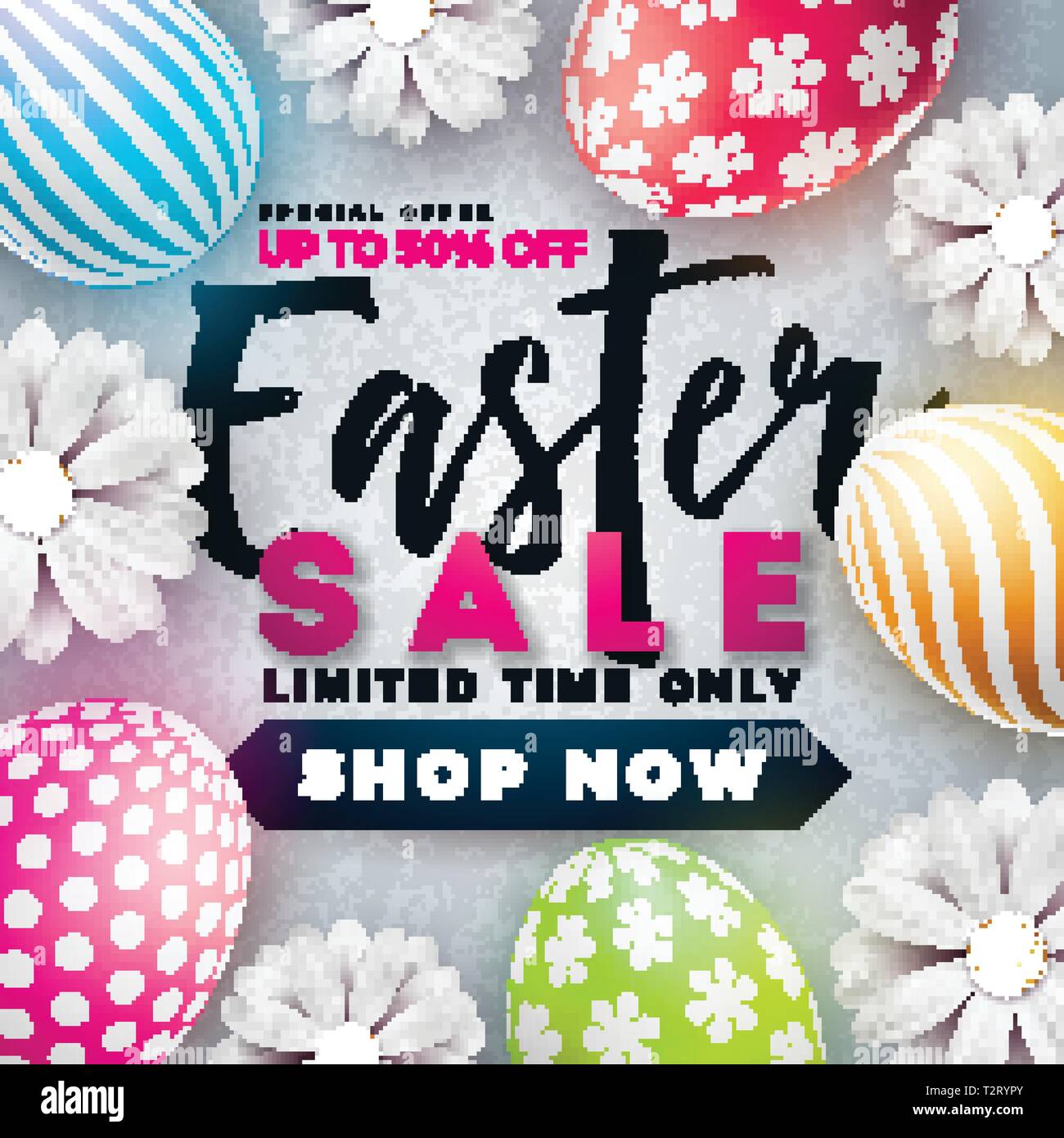 Easter Sale Illustration with Color Painted Egg and Spring Flower on ...