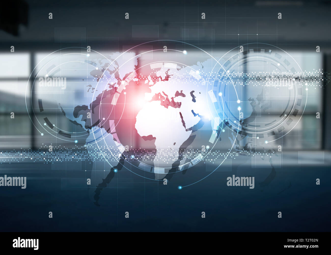technology web concept connections background on world map. mixed media ...