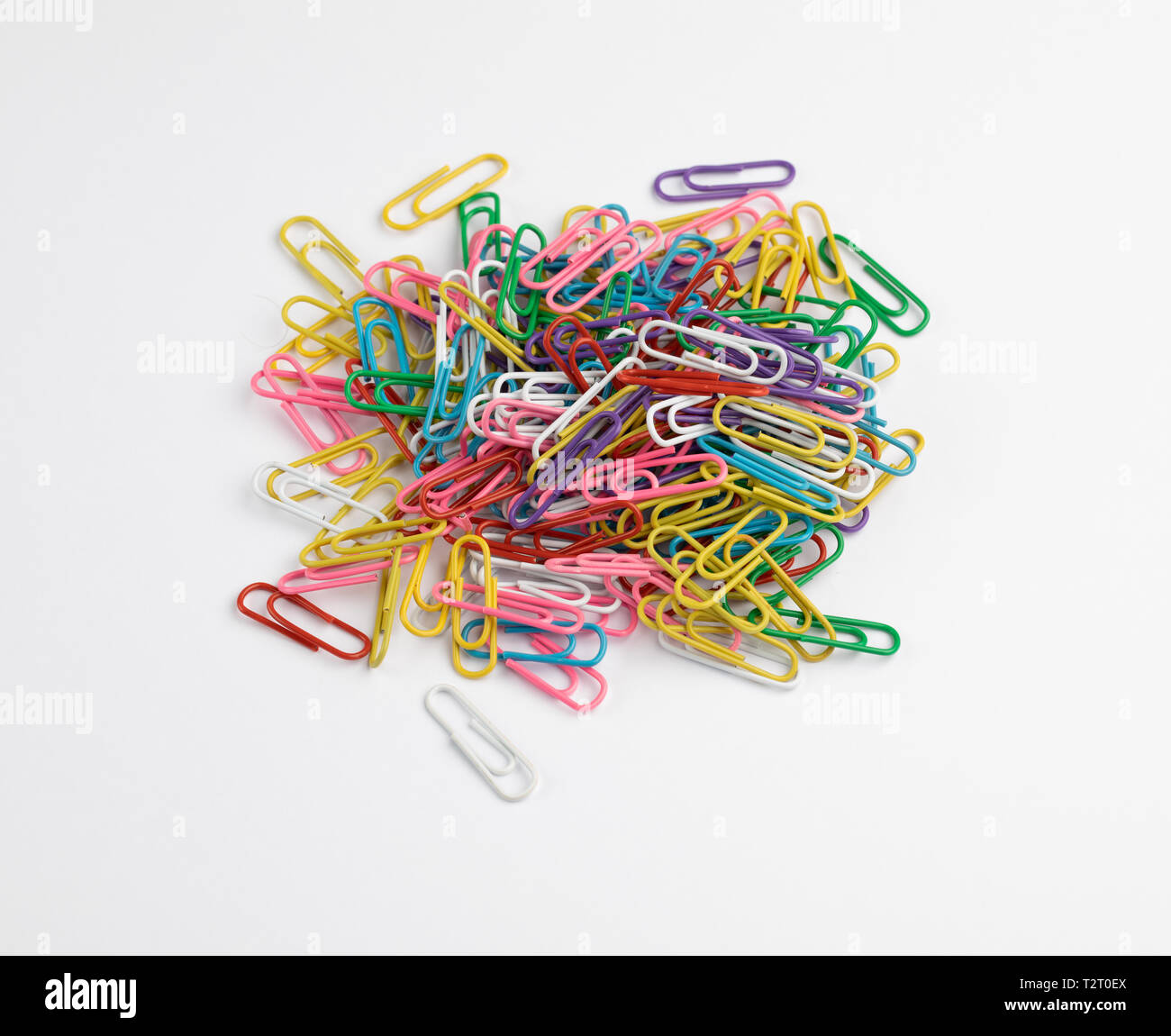 Pile of Coloured Paper Clips on White Background Stock Photo - Alamy